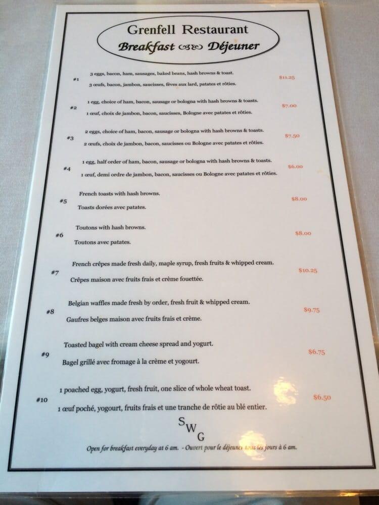 Menu at Grenfell Restaurant, Wabush
