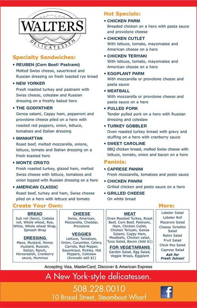 Menu at Walter's Deli restaurant, Nantucket
