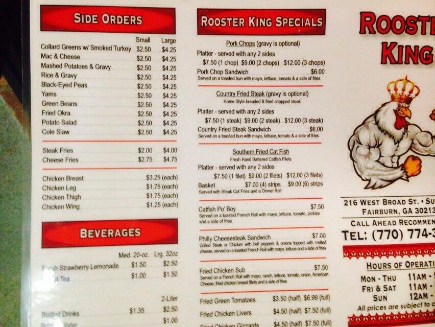 Menu at Rooster King Fried Chicken restaurant, Fairburn