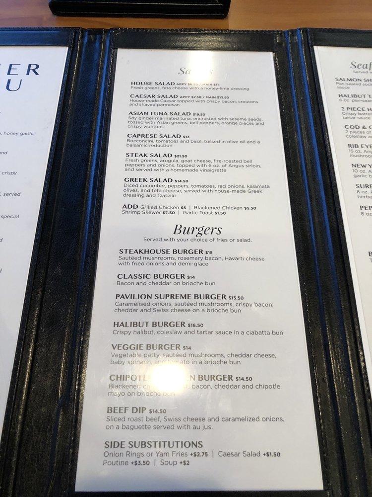Menu at Pavilion Restaurant, Prince Rupert