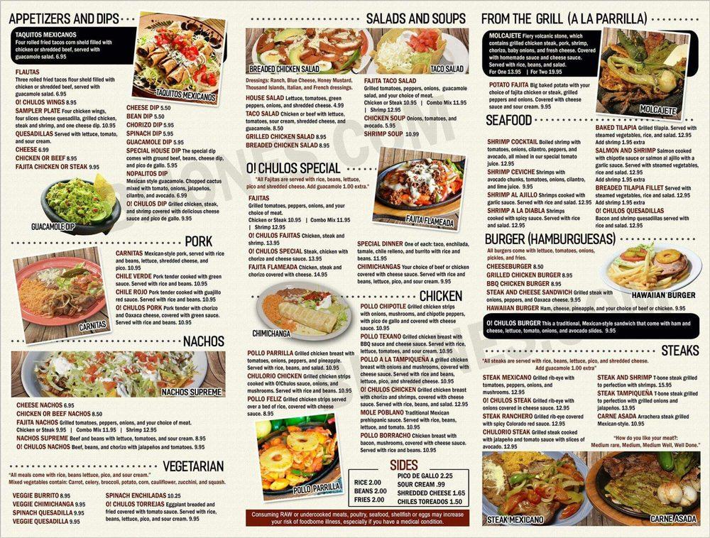 Menu at O! Chulos Grill & Bar, Knoxville