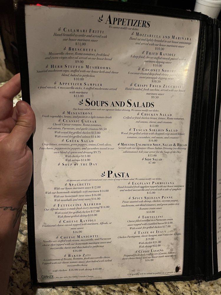 Menu at Moustos Pasta & Grill restaurant, Paris