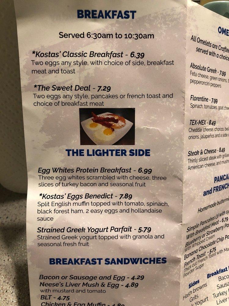 Menu at Kosta's Kitchen restaurant, Charlotte
