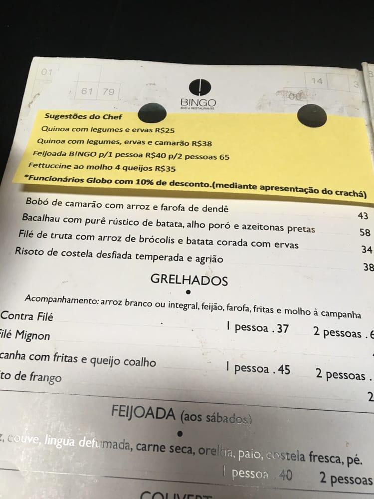 Menu em Bingo Bar e Restaurante, Rio de Janeiro