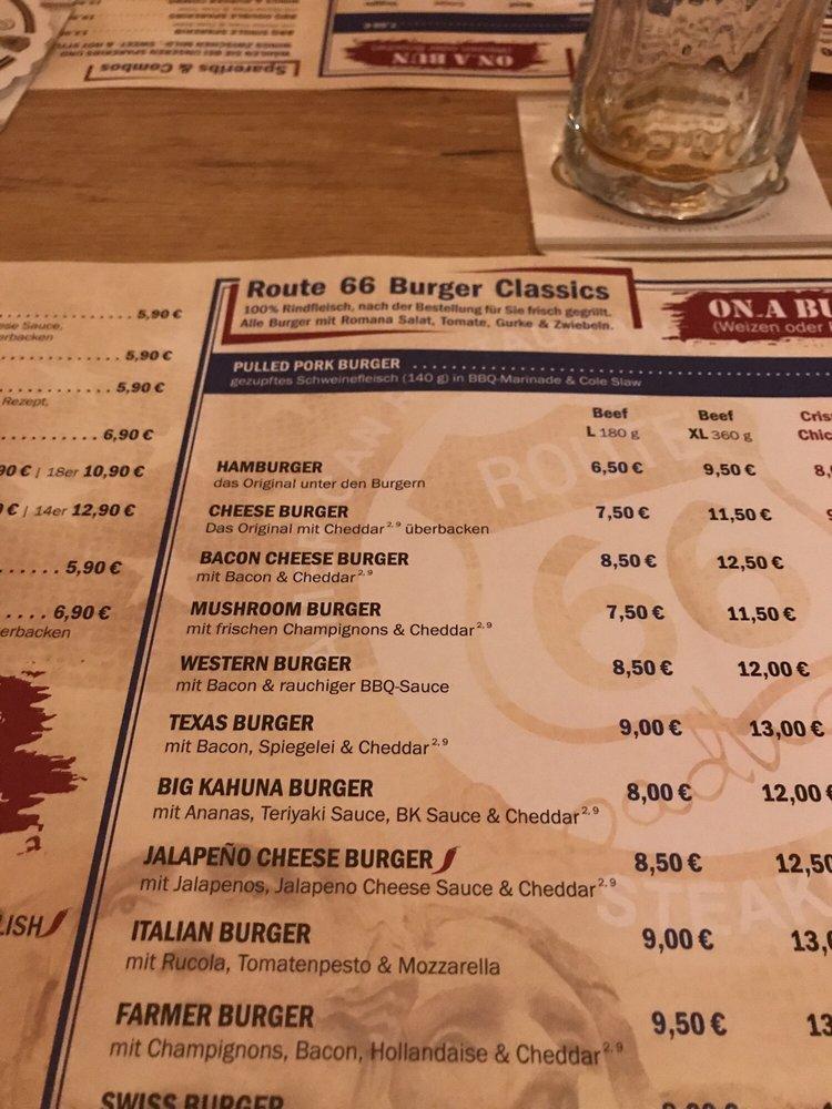 Menu at Route 66 Roadhouse steakhouse, Kassel