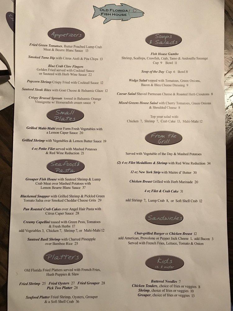 Menu at Old Florida Fish House restaurant, Seagrove Beach