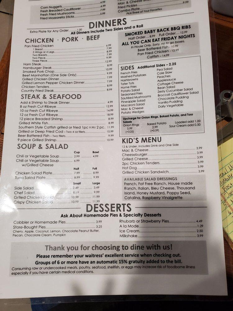 Menu at Historic Park Restaurant, New Castle, -1816 Hwy 3