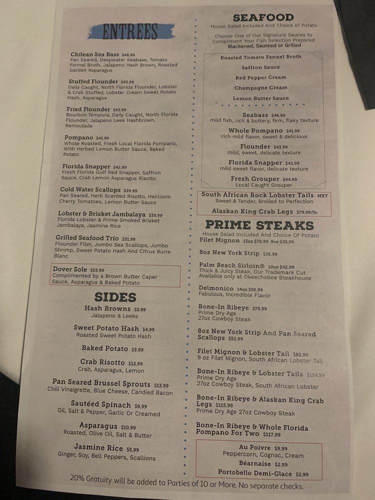 Menu at Okeechobee Prime Seafood & Steak restaurant, West Palm Beach ...