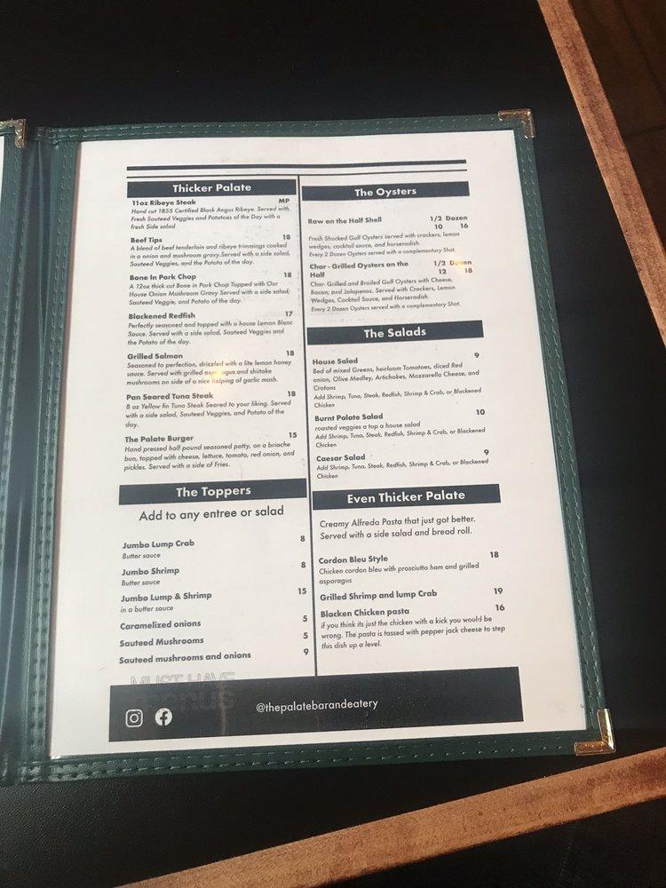 Carta de The Palate Bar & Eatery, Baton Rouge