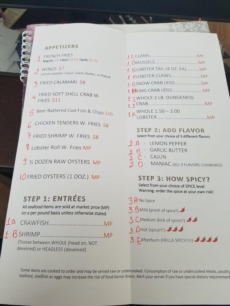 Menu at King Crawfish restaurant, Grand Rapids