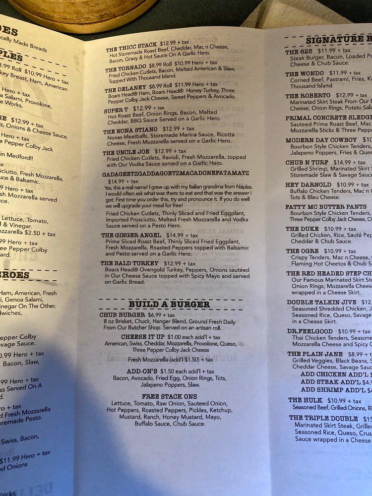 Menu at Chubs Burgers Burritos and Heroes restaurant, Farmingville