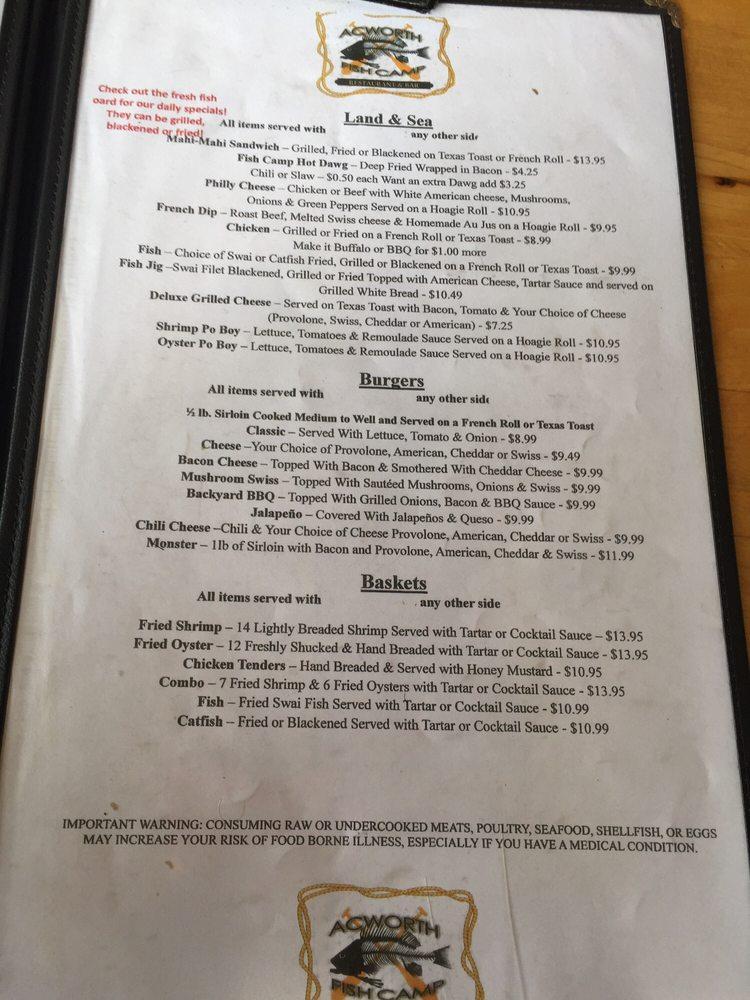 Menu at Acworth Fish Camp pub & bar, Acworth