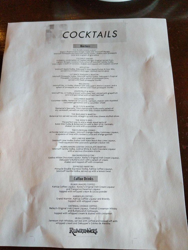 Menu at Rumrunners steakhouse, Cape Coral, Cape Harbour Dr