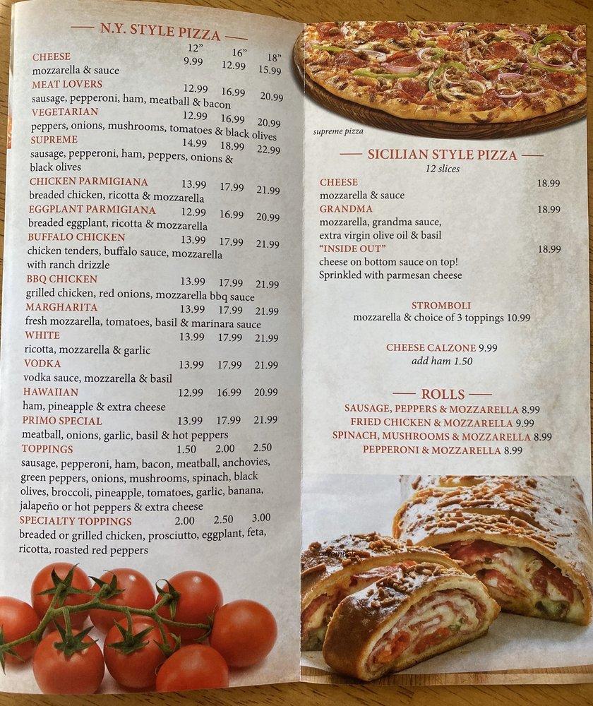 Menu at Primo Pizza pizzeria, Palm Valley