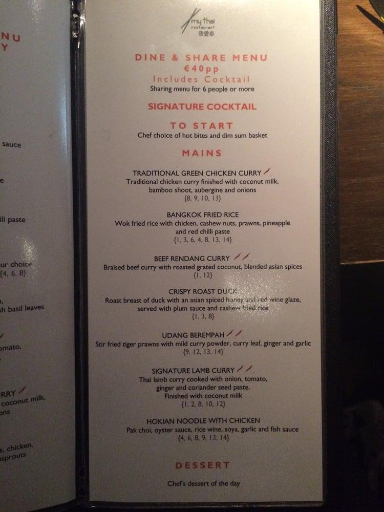 Menu at My Thai Restaurant, Dublin, Beacon Court