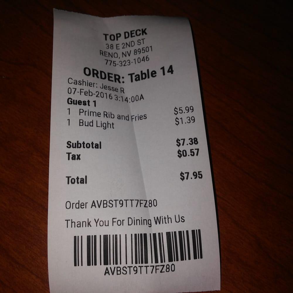 Menu at Club Cal Neva, Reno