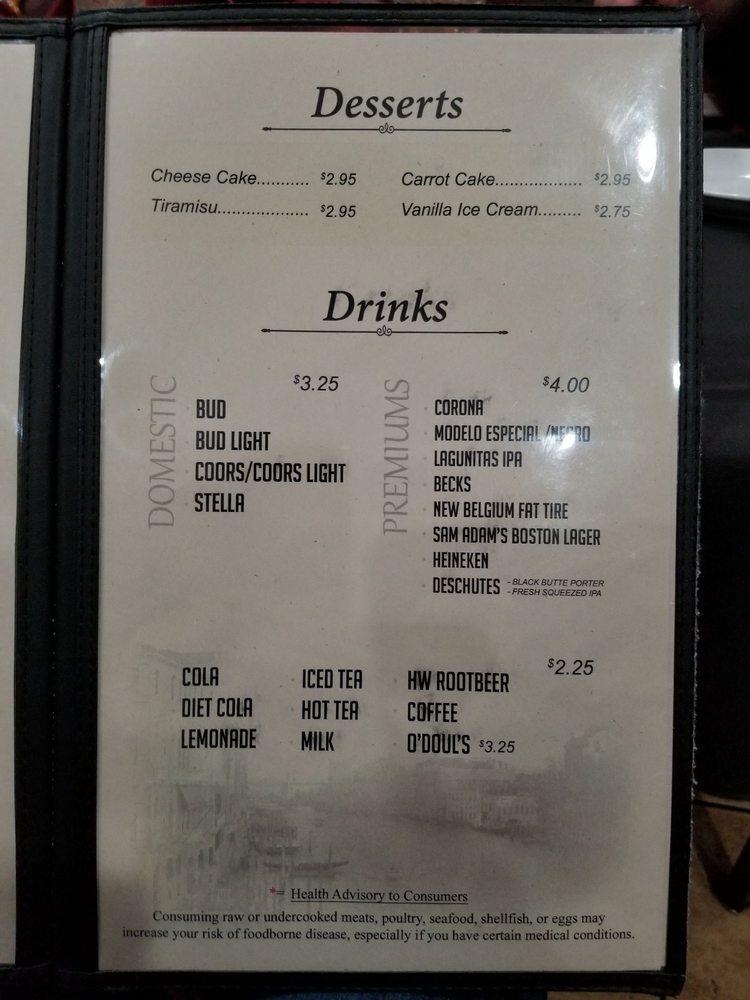 Menu at Club Cal Neva, Reno