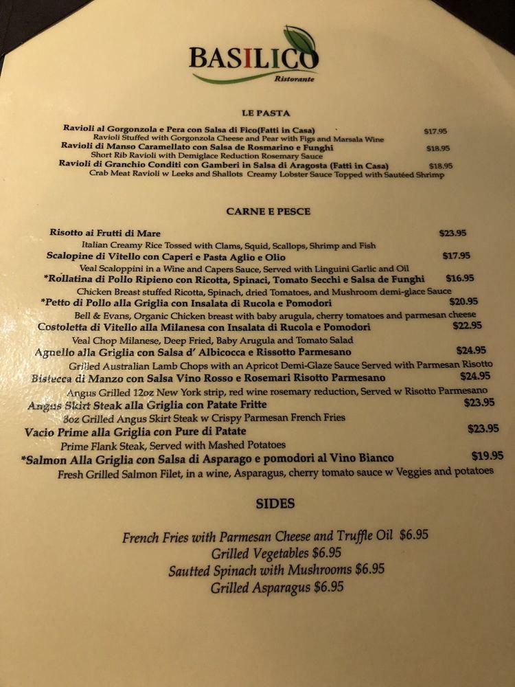 Menu at Basilico Ristorante restaurant, Doral