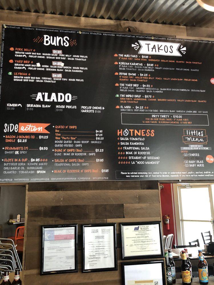 Menu at Nuri restaurant, McAllen