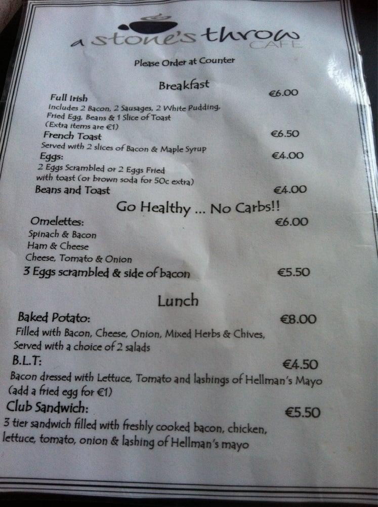 Menu at A Stones Throw Cafe, Bray