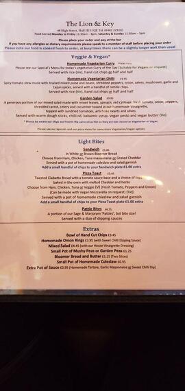 Lion and key hull food restaurant menu - Restaurant Guru