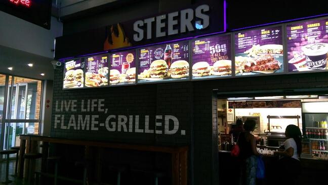 Menu at Steers restaurant, Bloemfontein, D F Malherbe Ave