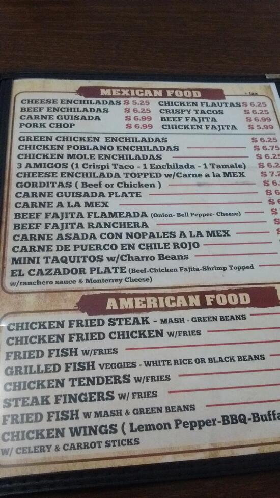 Menu at El Cazador restaurant, San Antonio, Cincinnati Ave