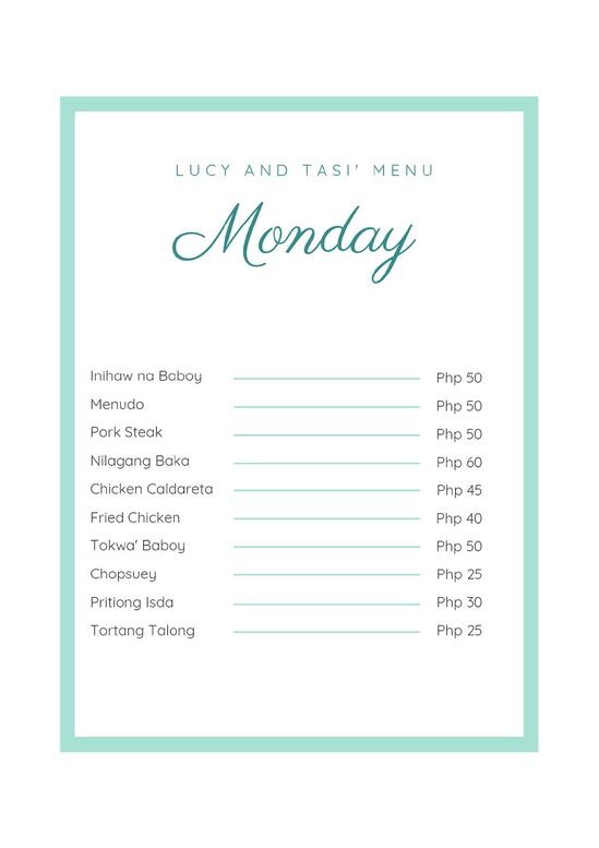 Menu at Lucy & Tasi Eatery, Baliuag