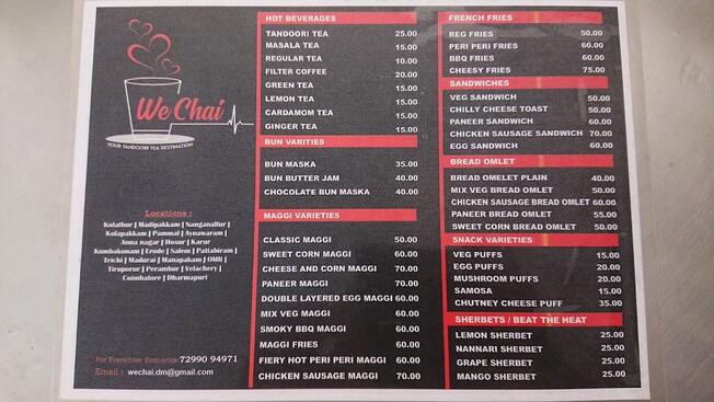Menu at We Chai Tharamani- Velachery, Chennai
