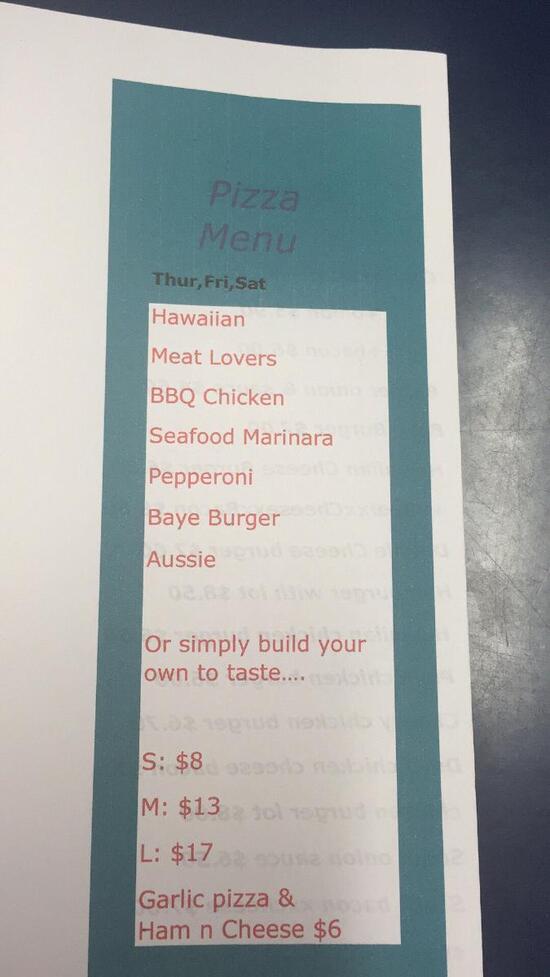 Menu at Spreyton Take Away fast food, Spreyton