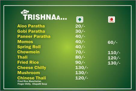 Menu at Trishnaa, Shimla
