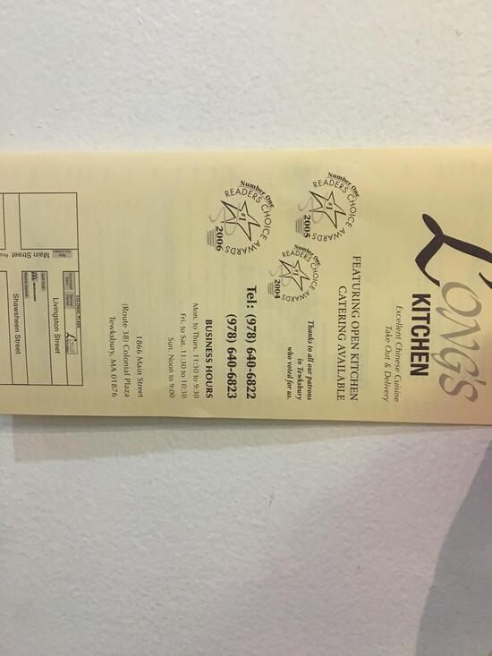 Menu at Long's Kitchen restaurant, Tewksbury