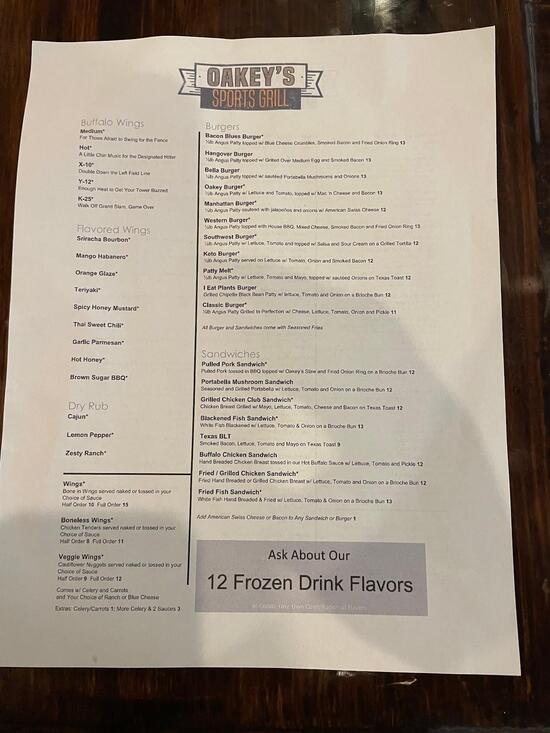 Oakey's Sports Grill in Oak Ridge - Restaurant menu and reviews