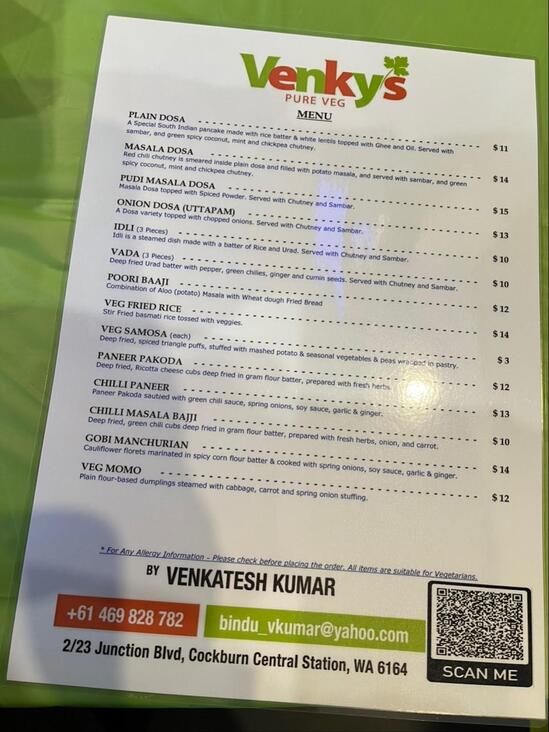 Venky's Pure Veg in Cockburn Central - Restaurant reviews
