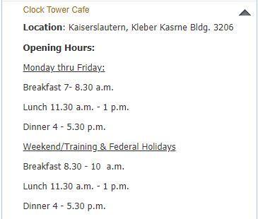 Speisekarte von 21st STB Clock Tower Cafe, Kaiserslautern