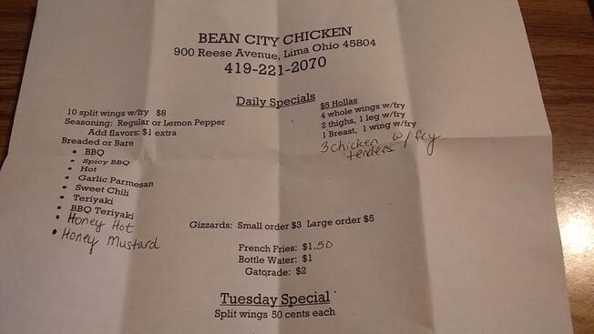 Bean City Chicken, Lima - Restaurant menu, prices and reviews