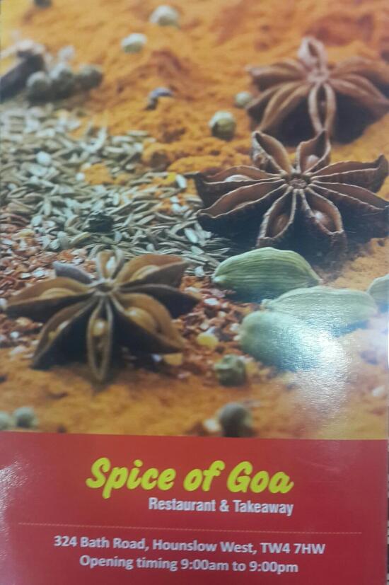 Menu at Spice of Goa restaurant, Hounslow