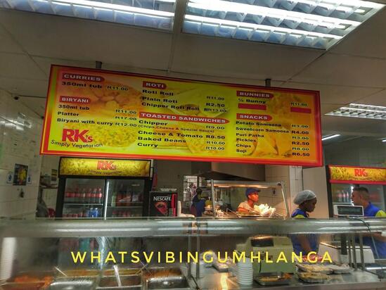 Menu at RK's Simply Vegetarian restaurant, Durban, Unit 1