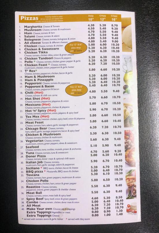 Menu at Cappios Pizza pizzeria, Wakefield