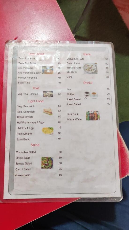 Menu at Hotel Red Fort, Manali