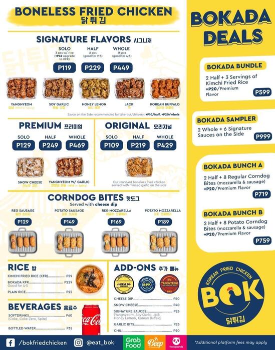 Menu at BOK Korean Fried Chicken - Del Monte, Quezon City restaurant ...