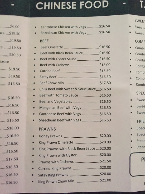 Menu at Kwok Chinese Takeaway restaurant, Moama