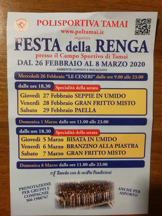 Menu da Festa della renga ristorante, Tamai