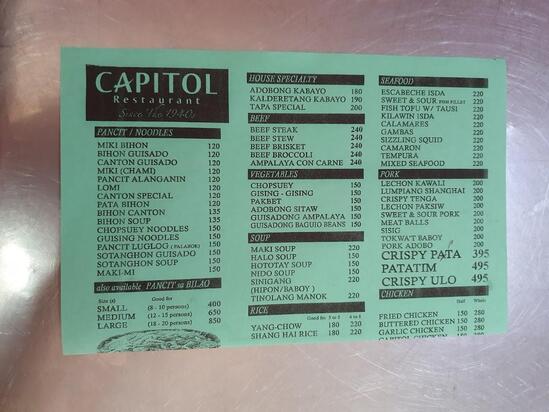 Menu at Capitol Restaurant - Makati Branch, Makati