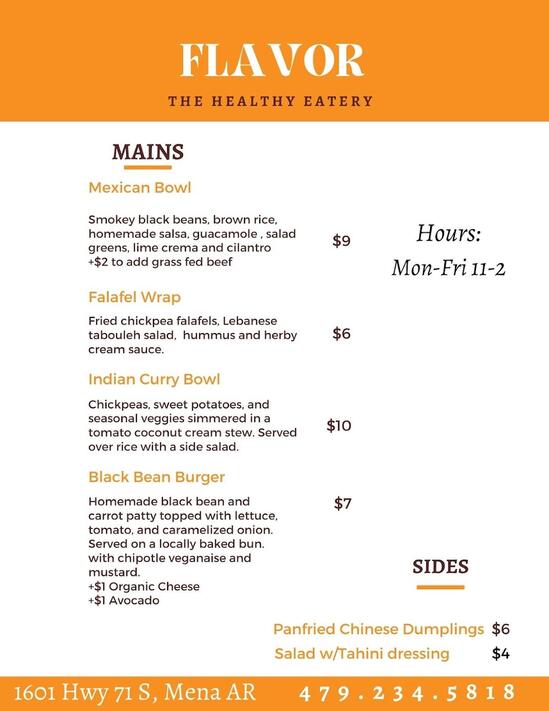 Menu at Flavor Eatery restaurant, Mena