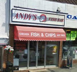 Menu at Andy's Fish Bar, Haslemere