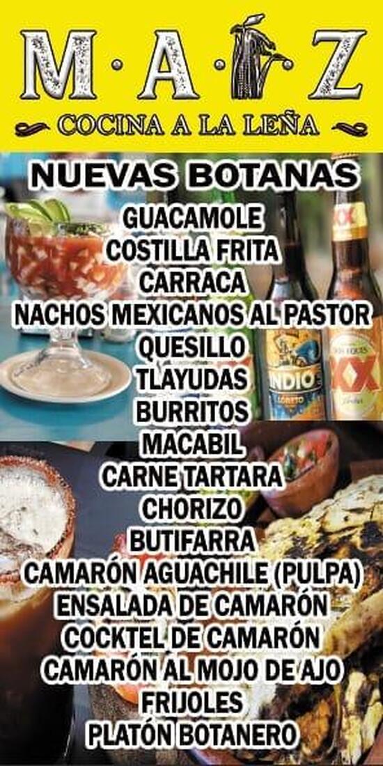 Menu at MAÍZ restaurant, Tuxtla Gutiérrez