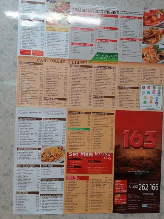 Menu at 163 Chinese Takeaway Ayr, Ayr