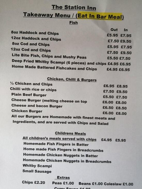 Menu at Station Inn pub & bar, Tollerton