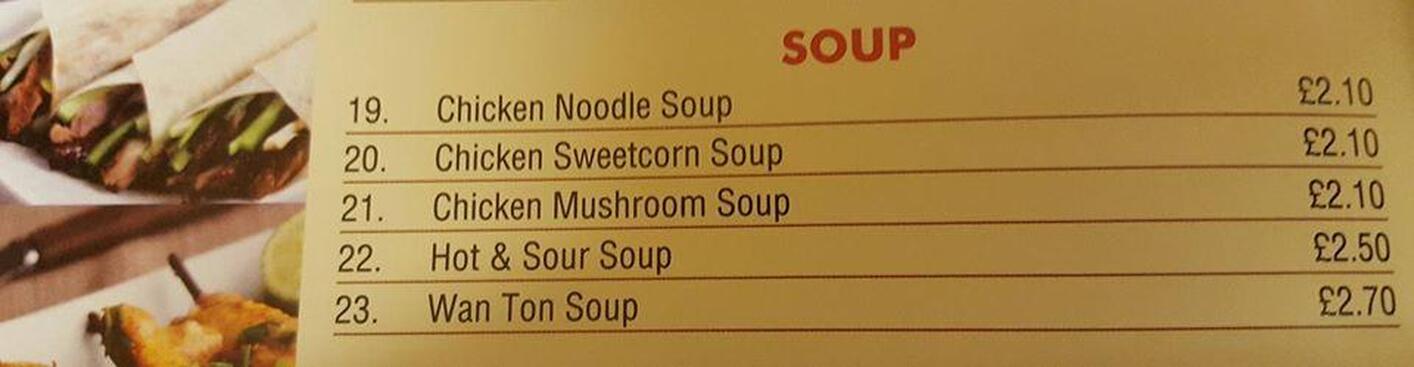 Menu at The New Oriental restaurant, Stirling